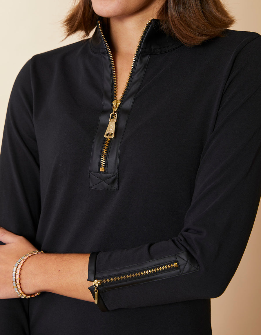 Nora Half-Zip Dress w/ Vegan Leather Black