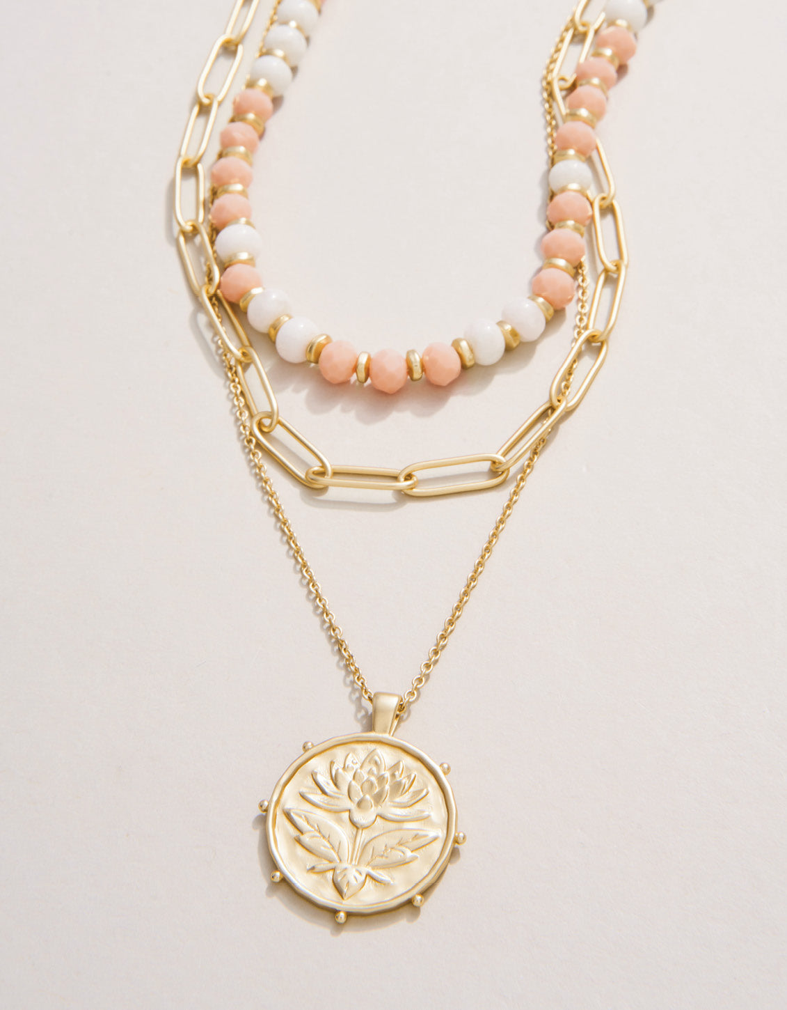 Lotus Layered Necklace 18'' Blush