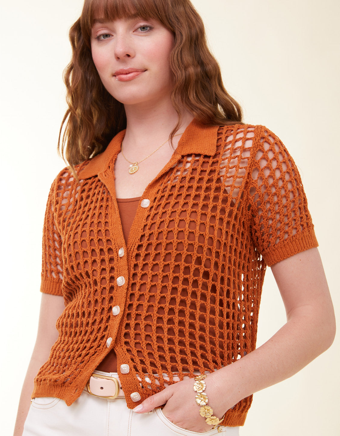Solene Crochet Polo Nutmeg
