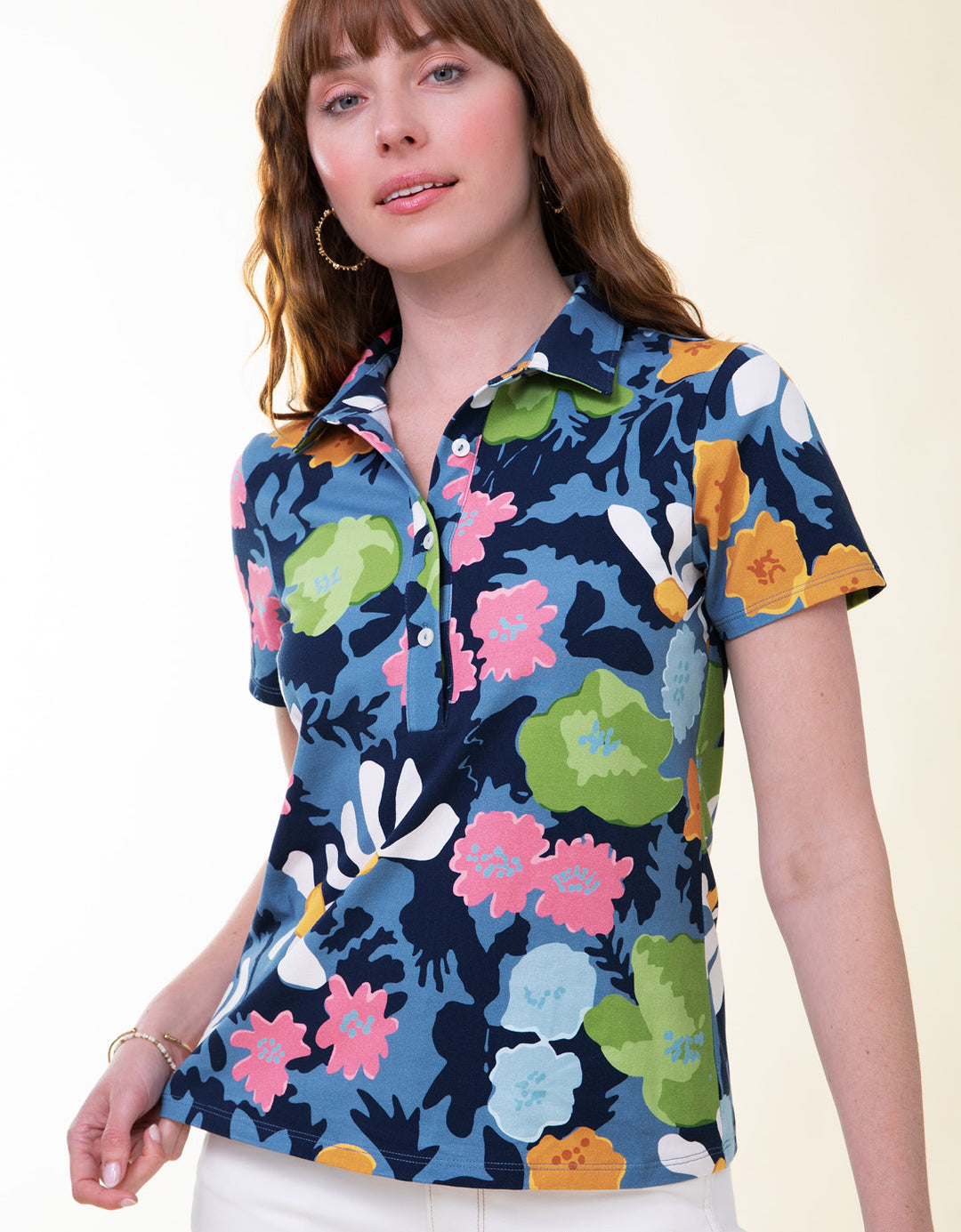 Joelle Polo Top Strathy Hall Abstract Floral