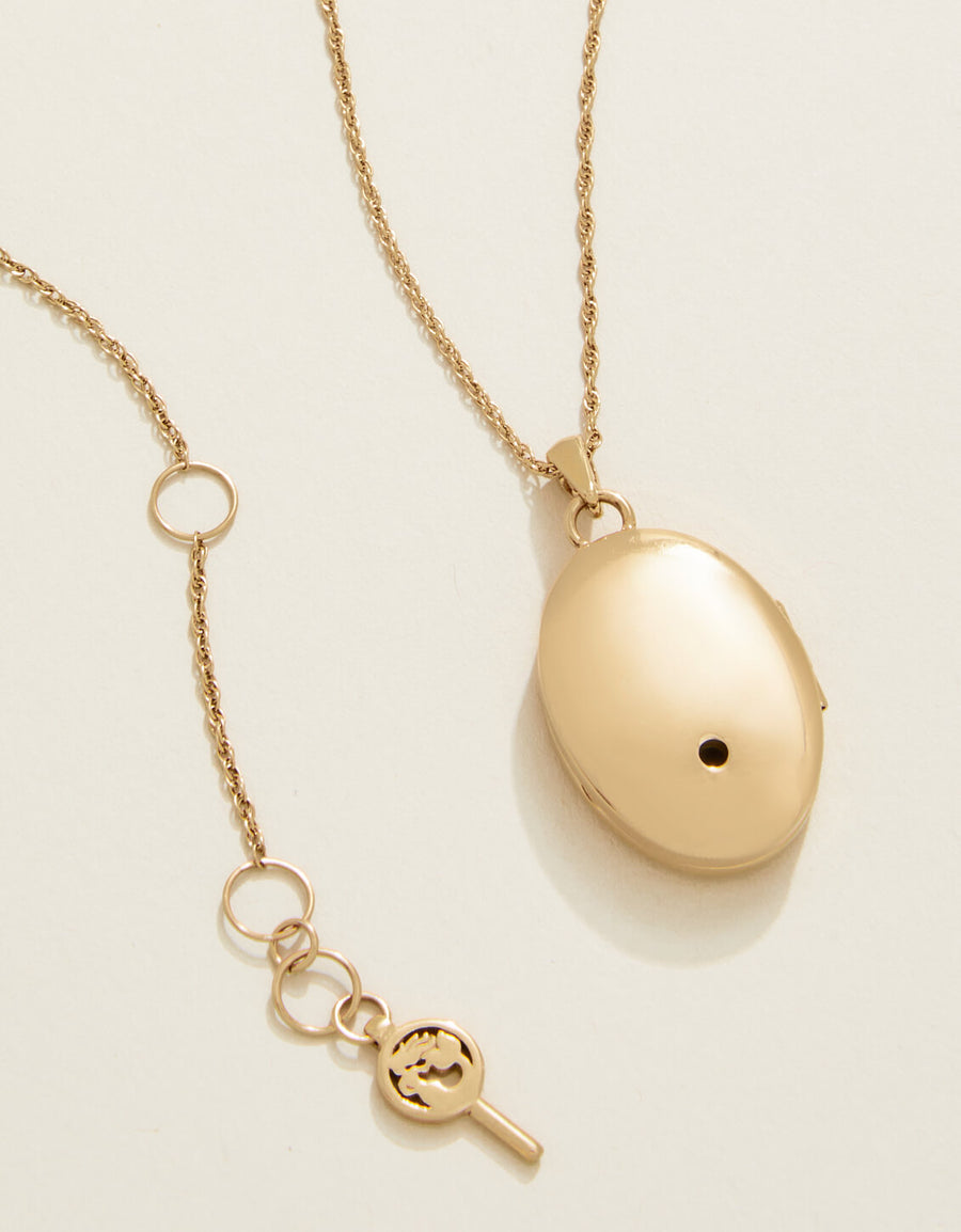 Mini Oval Locket Necklace 17" Gold