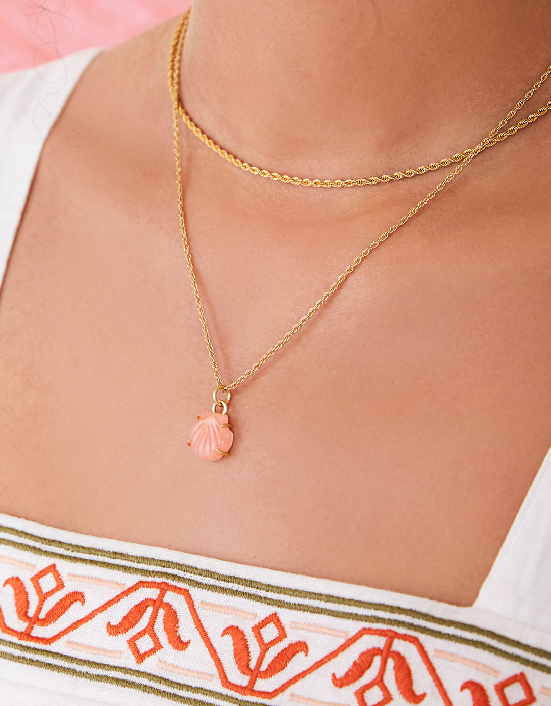 Carved Shell Necklace 18" Coral