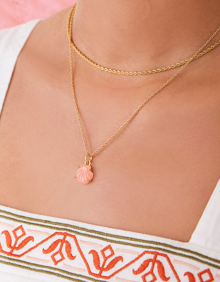 Carved Shell Necklace 18" Coral