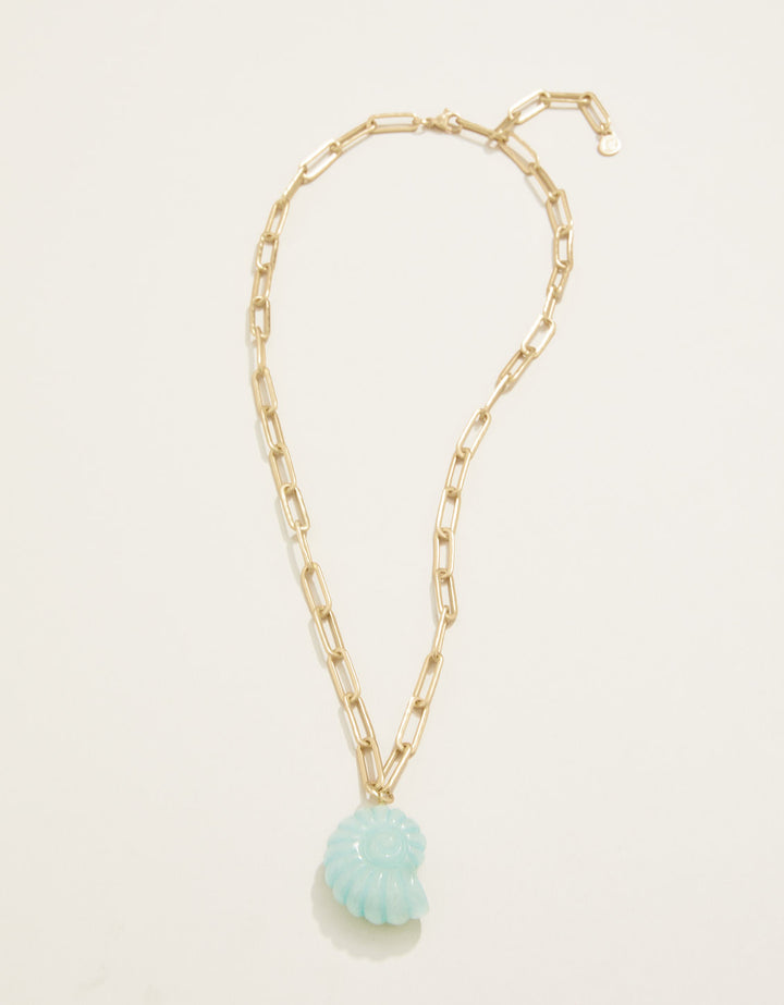 Carved Moon Shell Necklace 18" Jade