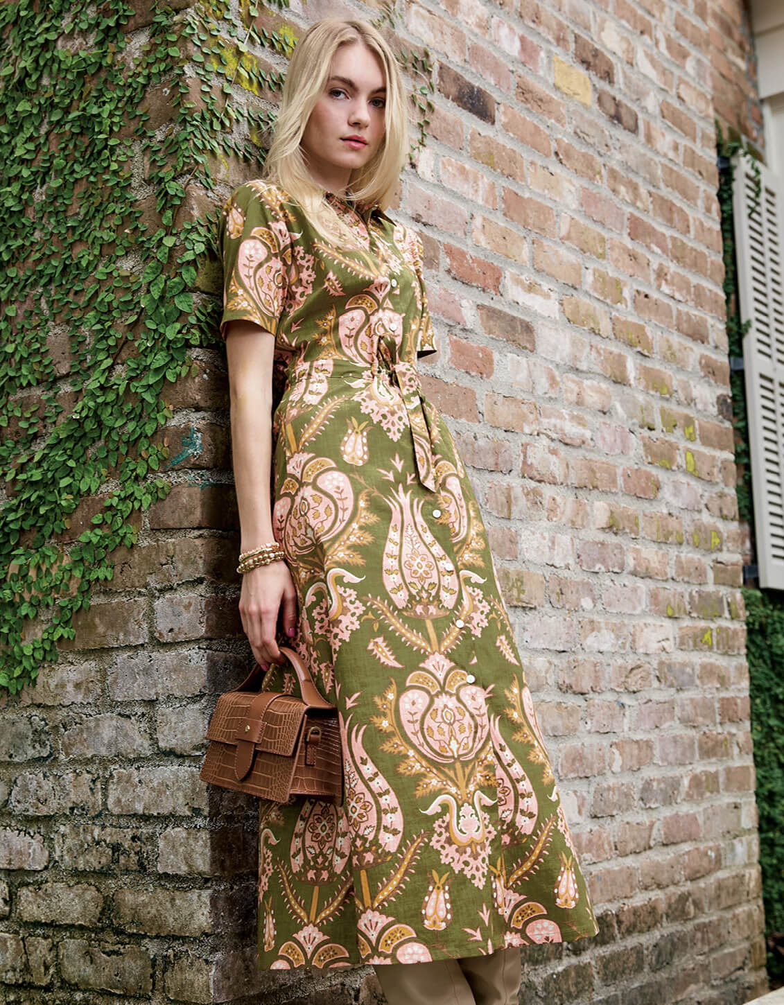 Allison Midi Dress Mercer House Damask Olive