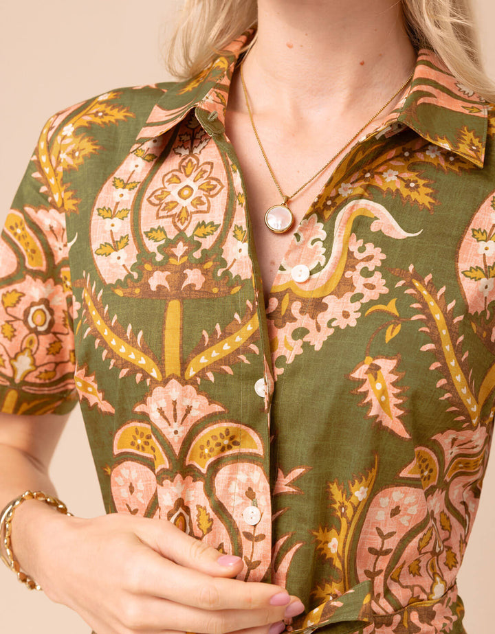 Allison Midi Dress Mercer House Damask Olive