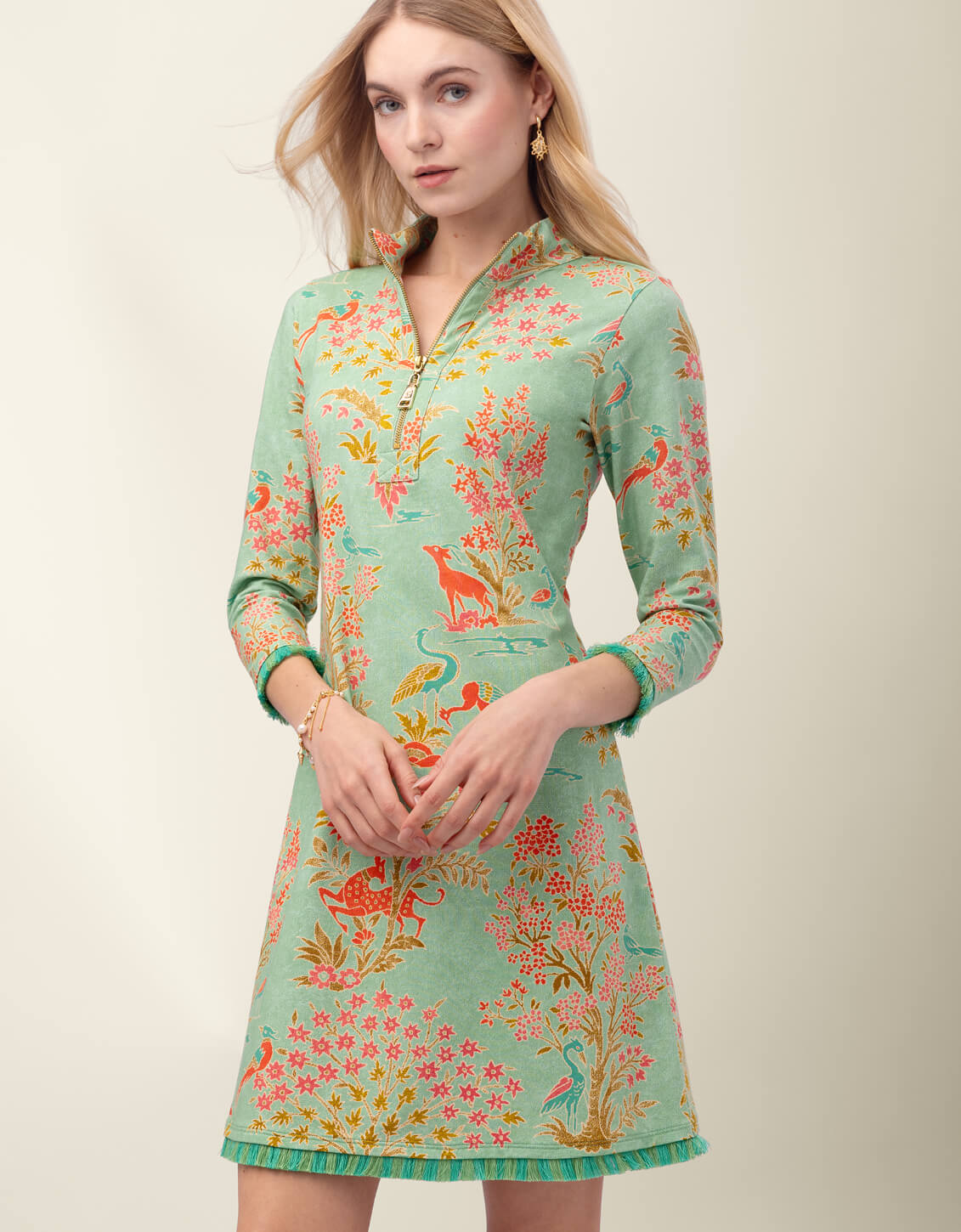 Nora Fringe Dress Castillo Toile Sea Foam