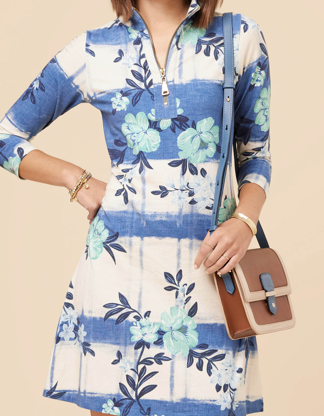 Nora Half-Zip Dress Serpentine Floral Pane Blue