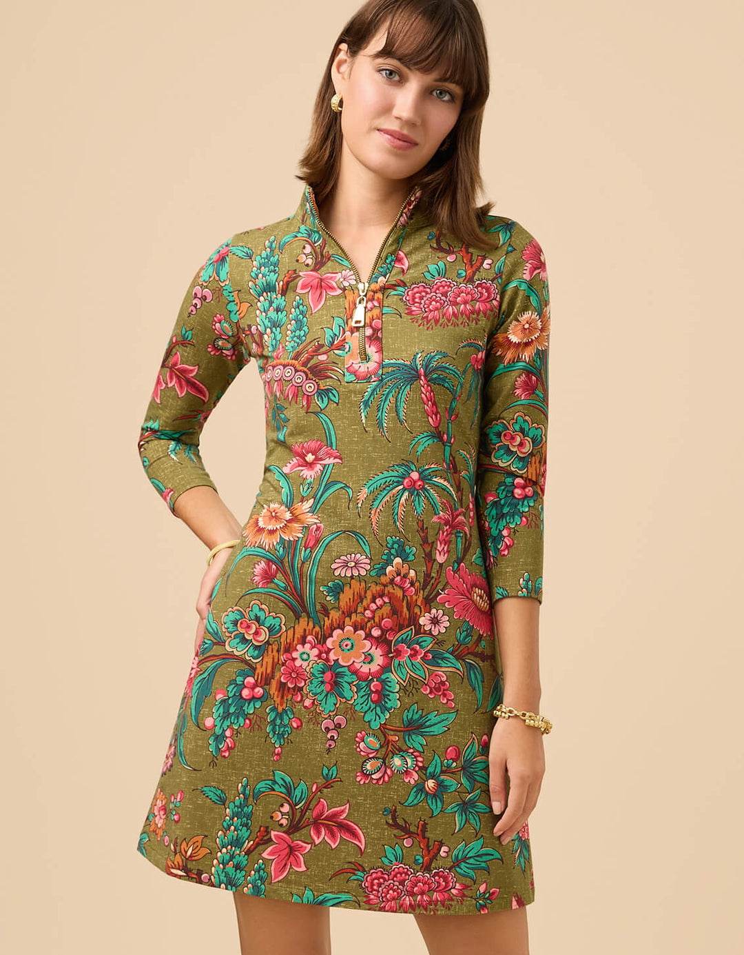 Nora Half-Zip Dress Bridge Street Olive