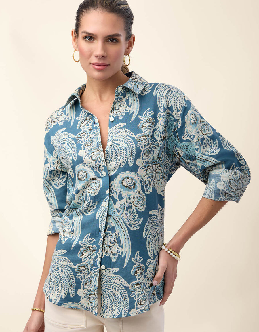 Aida Relaxed Buttondown St. Augustine Bird Palm Blue
