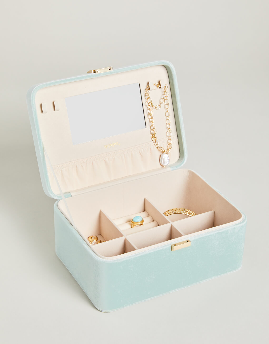 Medium Desktop Jewelry Case Sea Foam Velvet