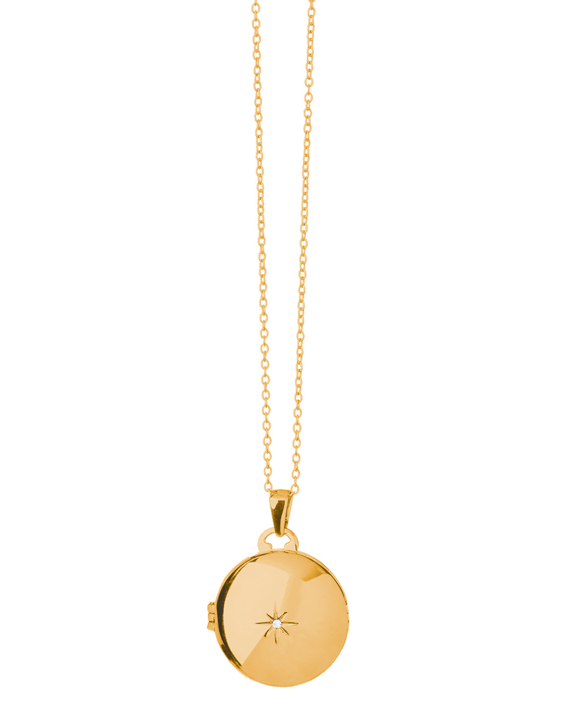 Classic Round Locket Necklace Starburst Gold