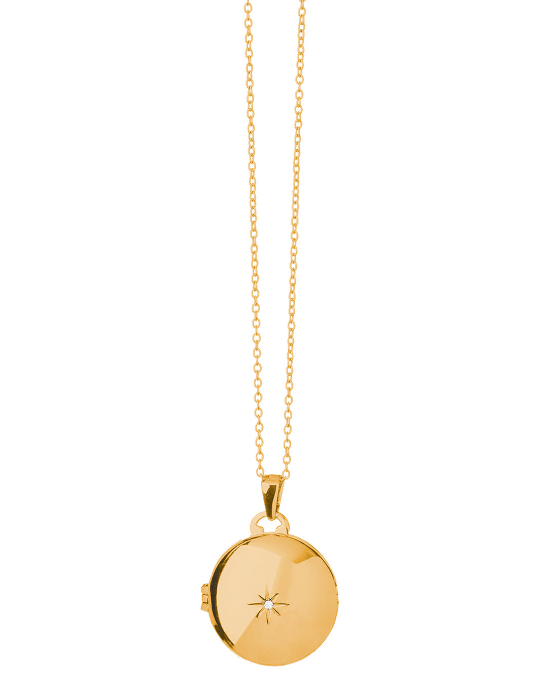 Classic Round Locket Necklace Starburst Gold